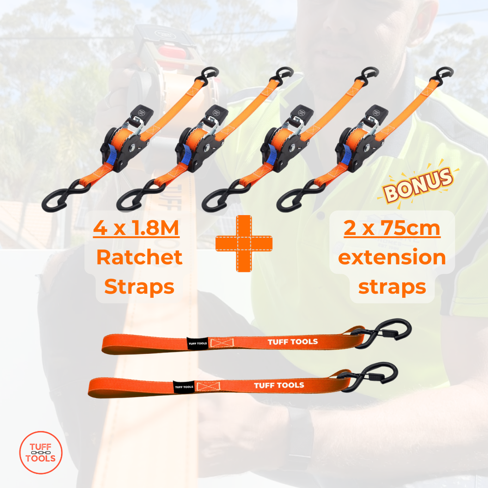 Retractable Ratchet Strap - 1.8m 4X Strap Value Set (Orange)