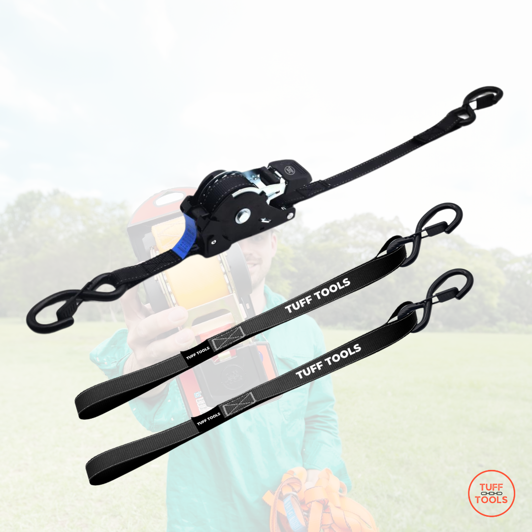 Retractable Ratchet Strap - 5m x 25mm Combo set (Black)