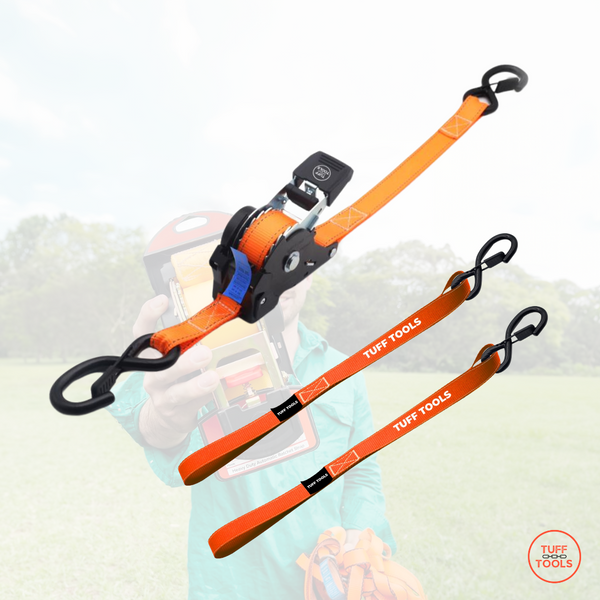 Retractable Ratchet Strap - 5m x 25mm Combo set (Orange)
